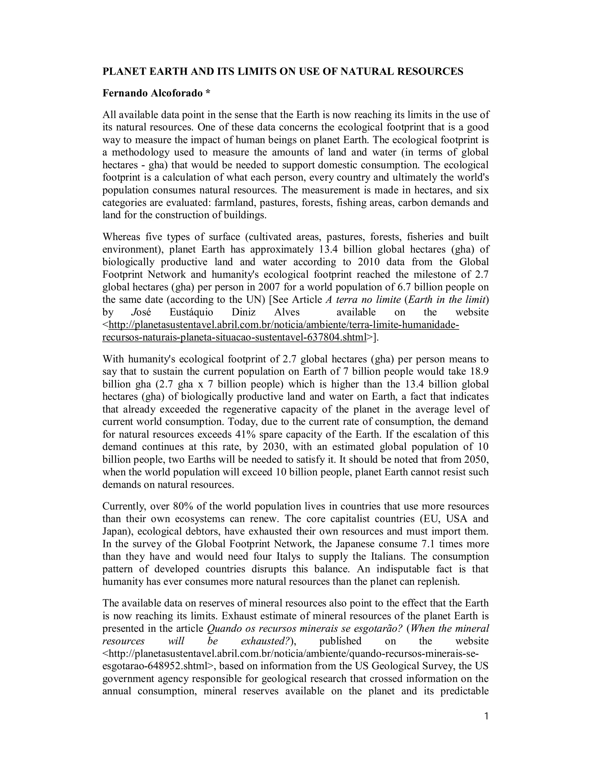 Planet earth and its limits on use of natural resources | PDF ...