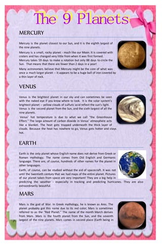 Nine Planets Worksheet