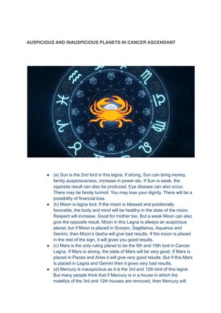 PLANETS ROLE IN DIFFERENT ASCENDANT | PLANETS IN ASTROLOGY | PDF