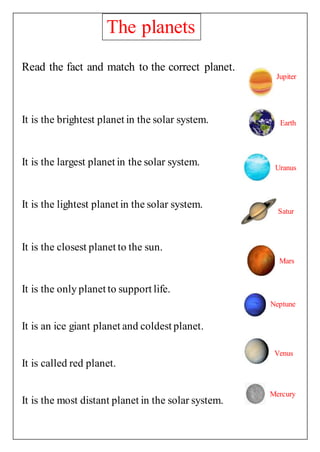 Matching Worksheets Solar System