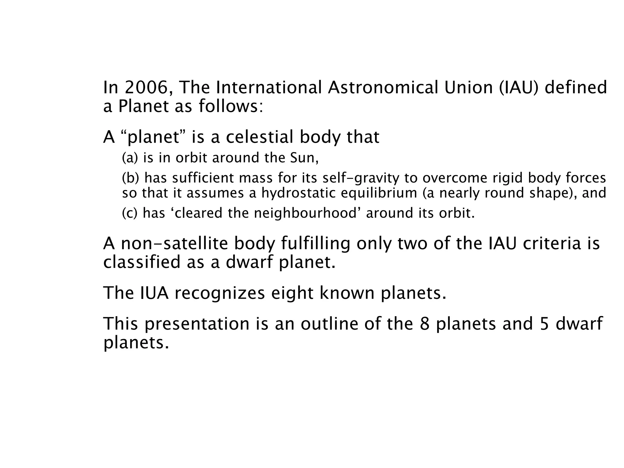 PLANETS OF THE SOLAR SYSTEM (an outline of planets and dwarf planets in ...