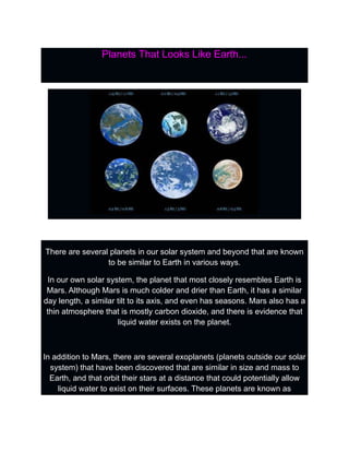 Planets That Look Like Earth.pdf | Space and Astronomy | Science