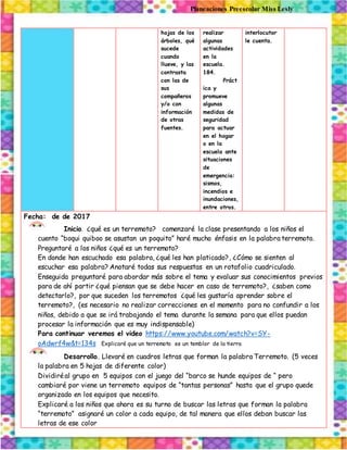 Plan gratuito terremotos planeaciones preescolar miss lesly | DOCX