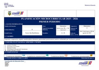 Planificación Microcurricular 2025-2026 para Matemática en Tercer Año ...