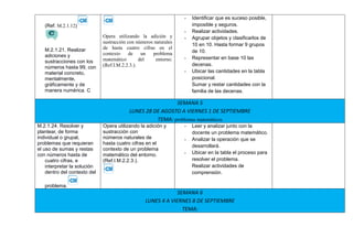 PLANIFICACIÓN de matemática primer grado | DOCX