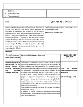 Planificación proyecto de español publicar chistes | DOCX
