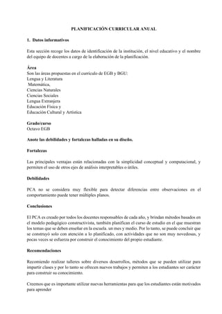 Planificacion anual de octavo año de edu | PDF