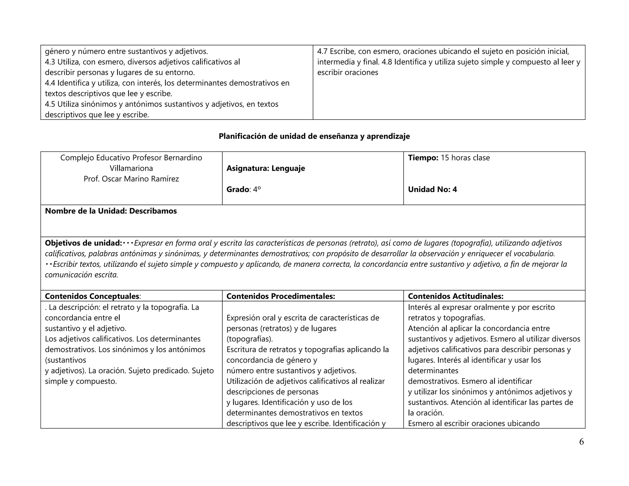 Planificación de cuarto grado completa.doc