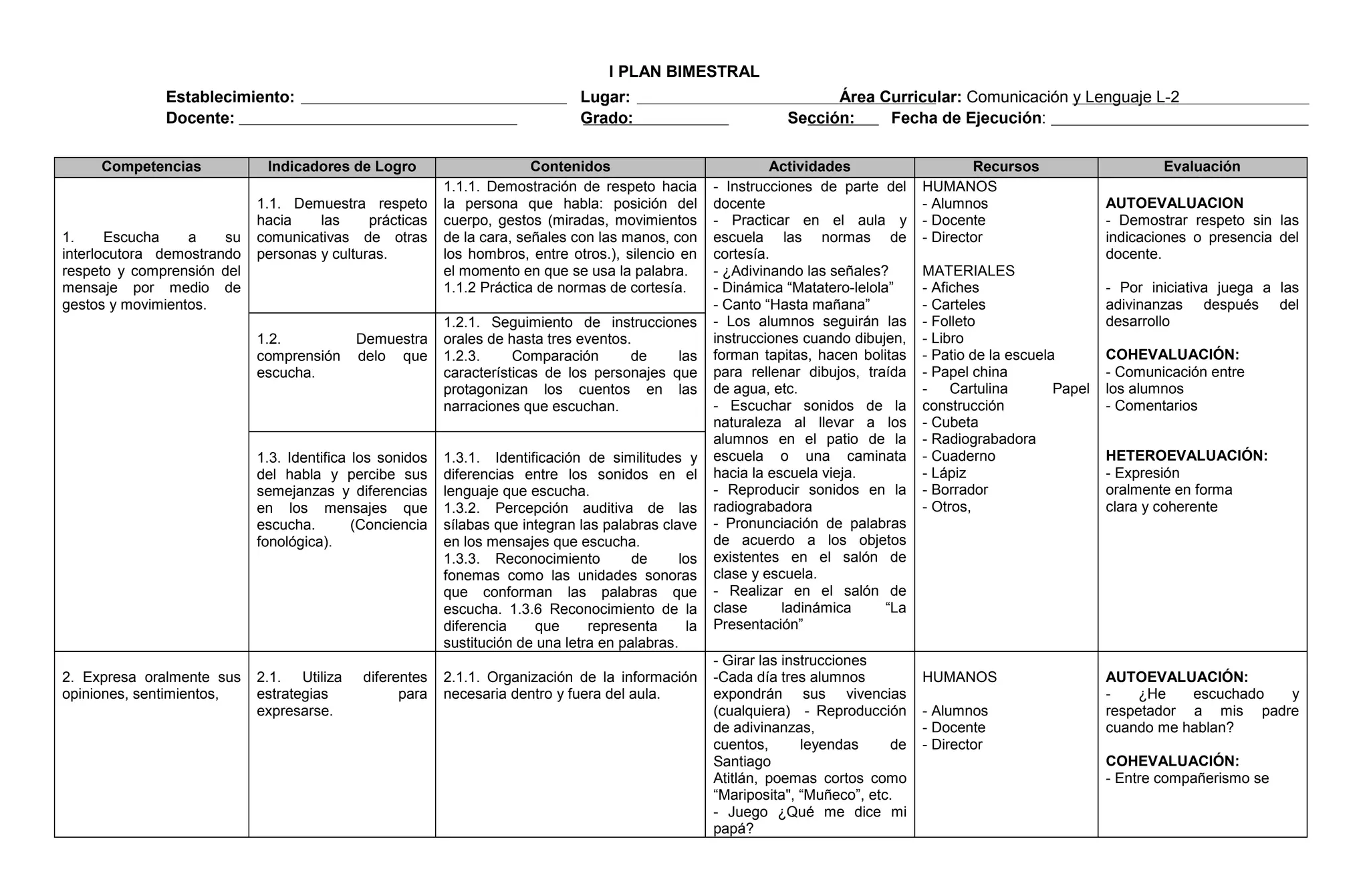 Planificacion primer grado primaria | DOCX