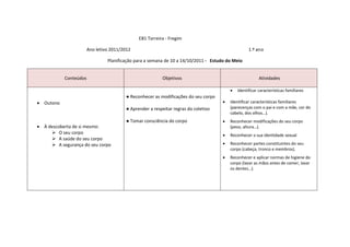 Planificação semana 10 a 14 de outubro eb1 torreira | PDF