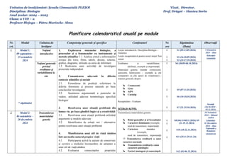 Planificare calendaristică anuală Biologie Gimnaziu clasa a VIII a an ...