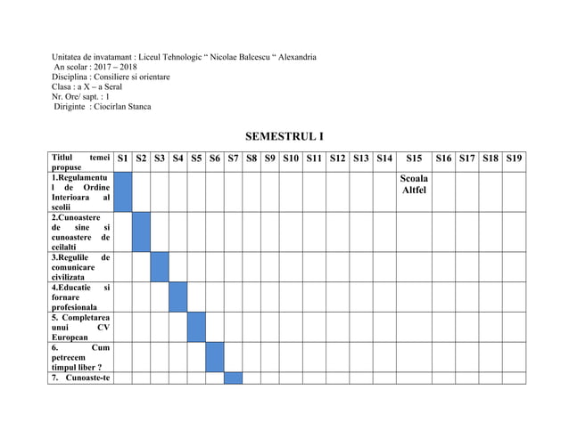 Planificare dirigentie | DOC