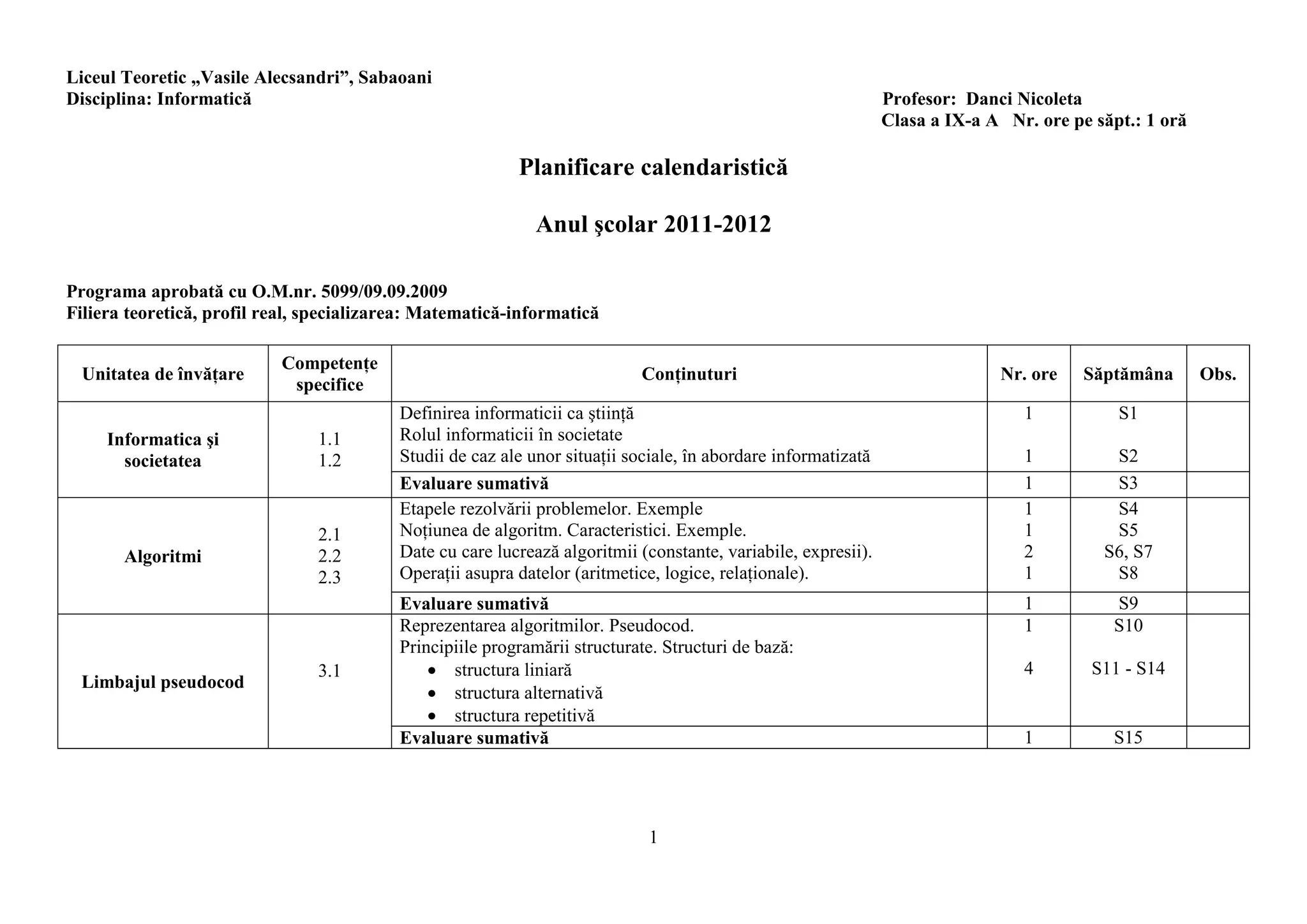 Planificare informatica 9 | PDF