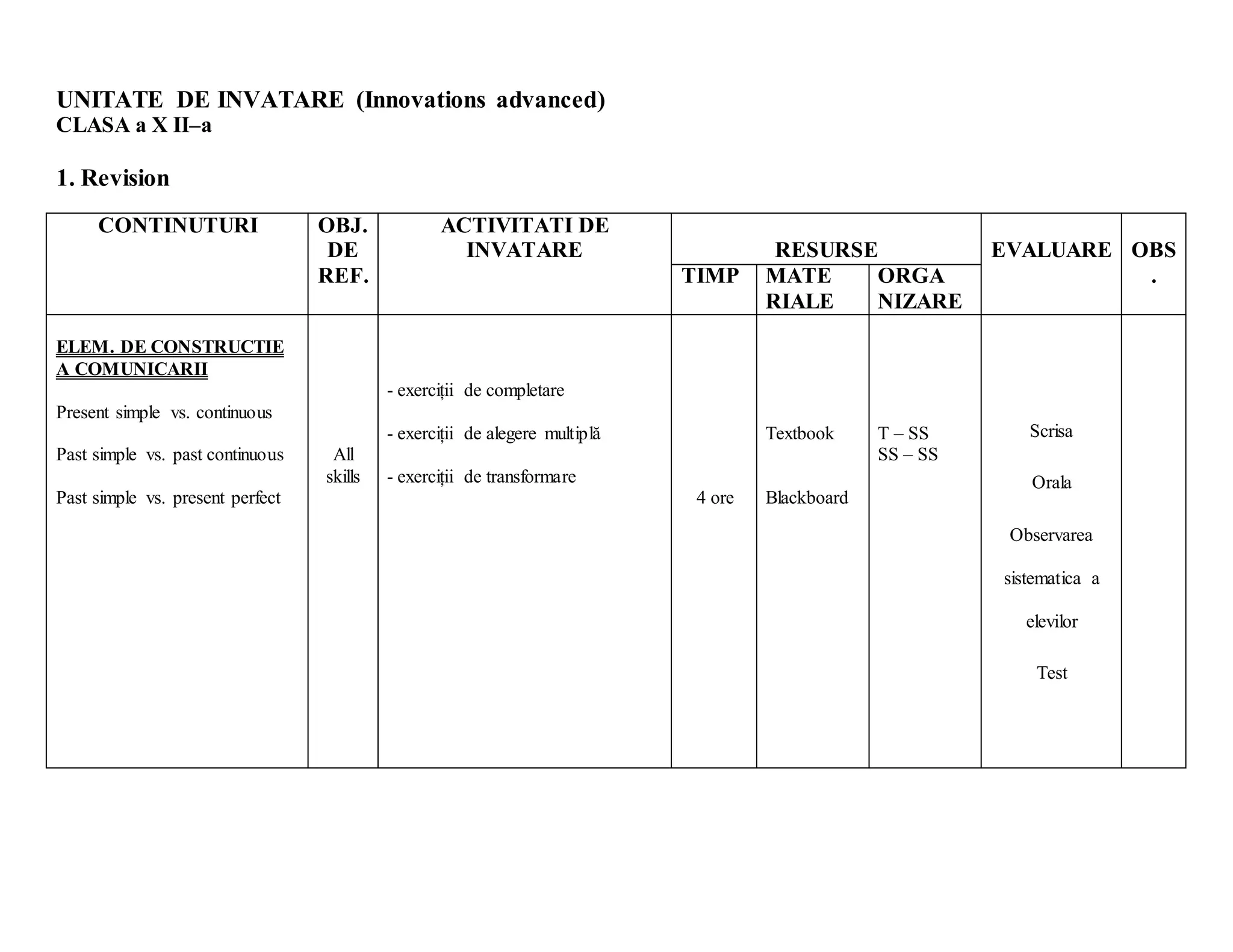 Planificare inovations cls xii | PDF