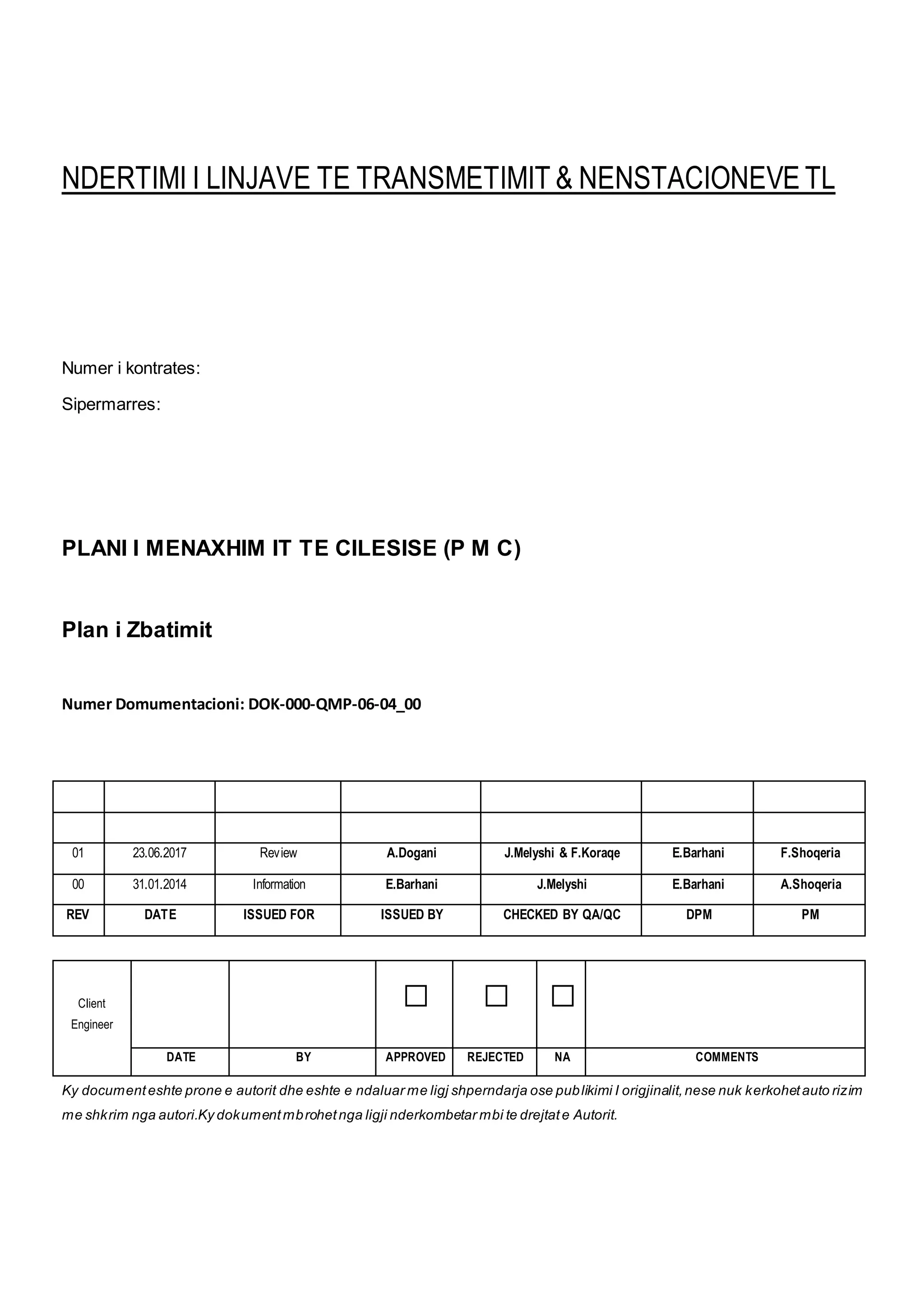 '' Plani menaxhimit te cilesise per linja transmetimi tu tm-tl dhe ...