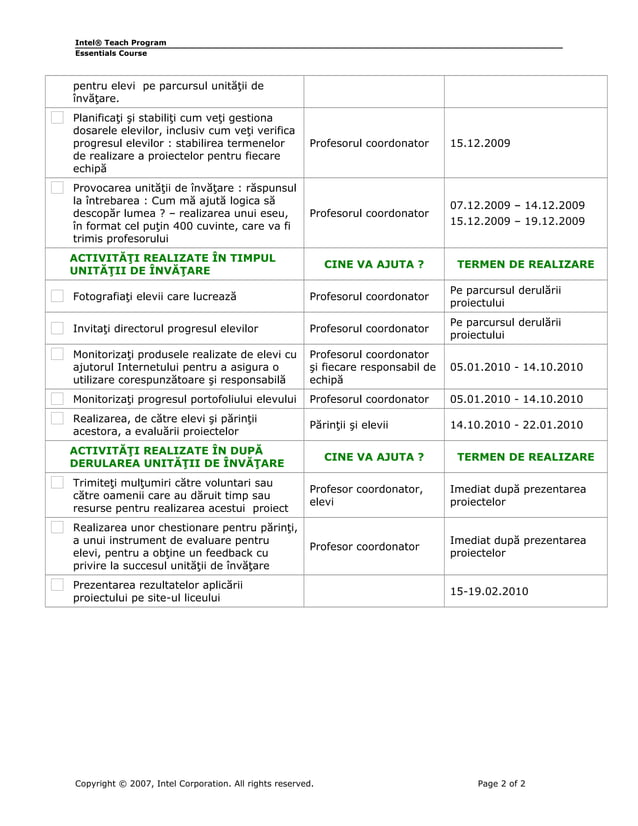 Planul de implementare al proiectului | DOC
