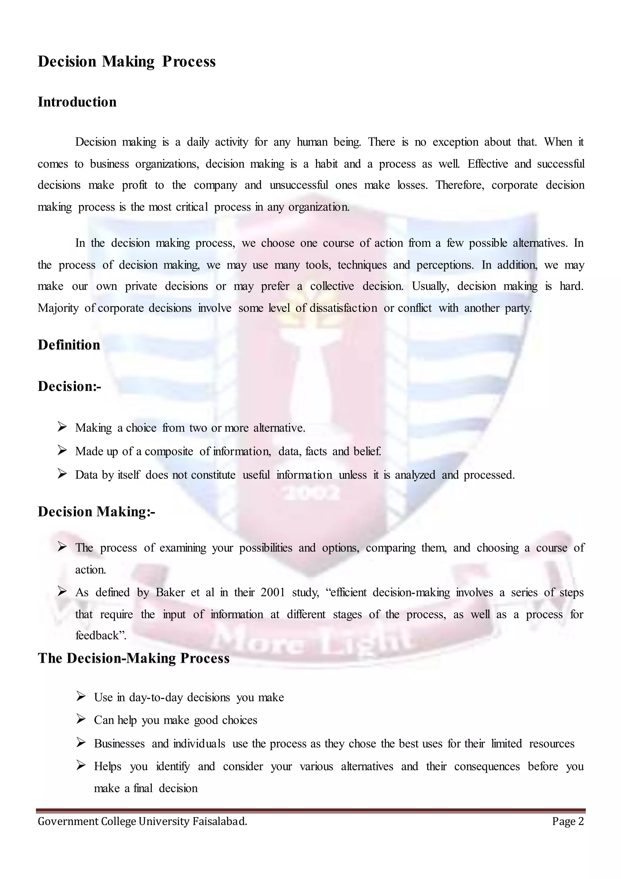 Decision Making And Process | DOCX