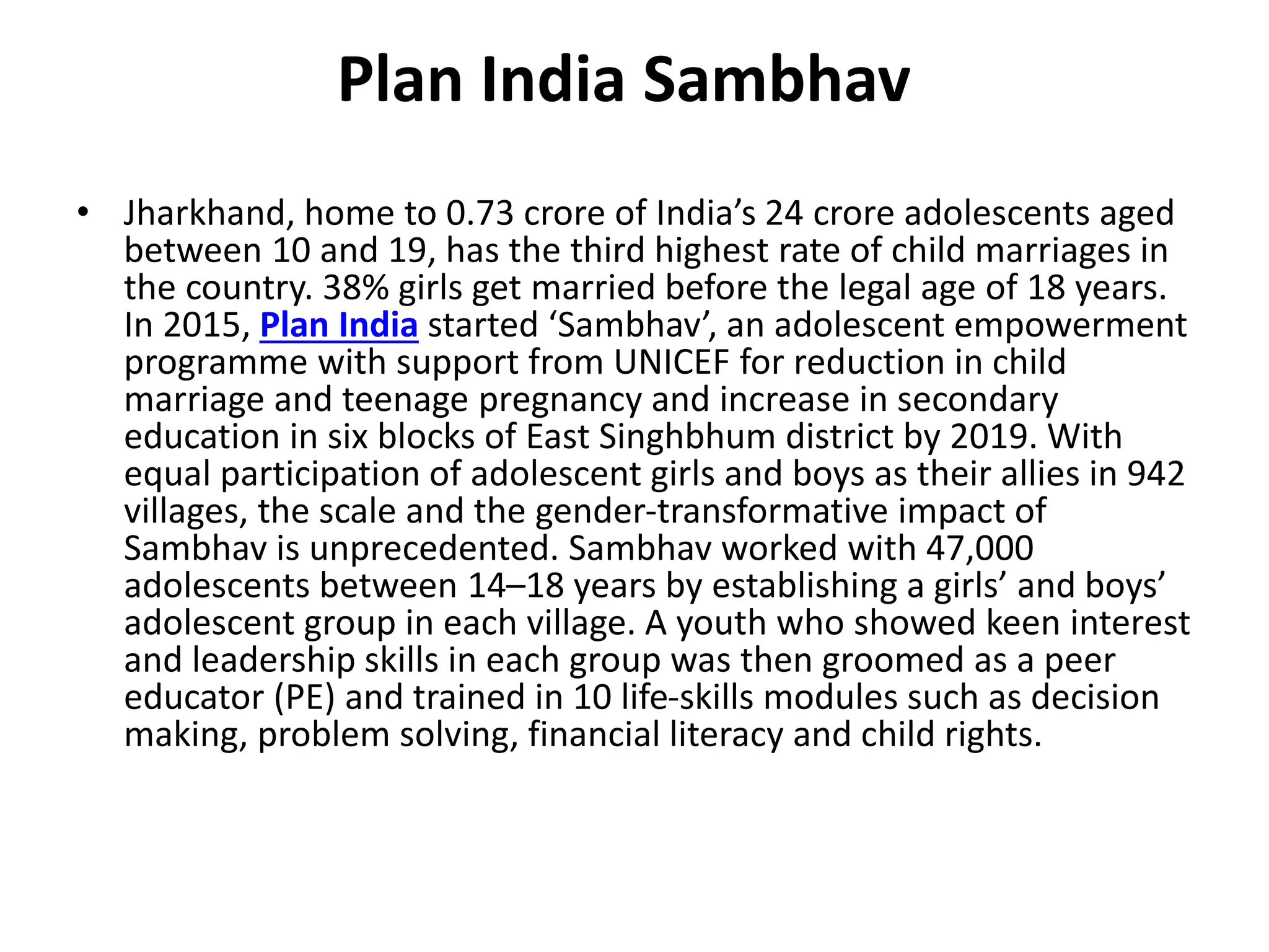 Plan India Sambhav | NGO for Child Education | PPTX