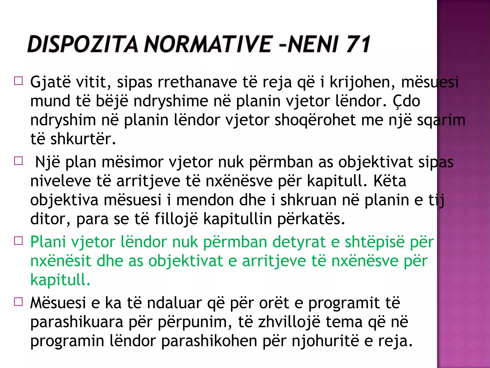 Plani vjetor lëndor byirenakotobelli | PPT