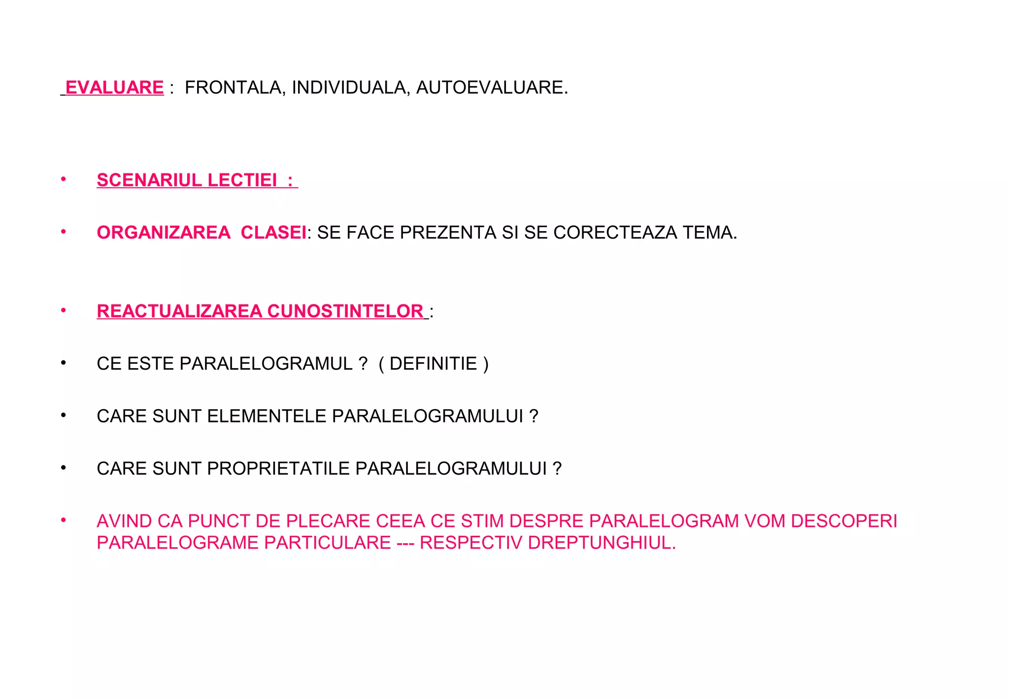 Plan lectie paralelogr | PPT