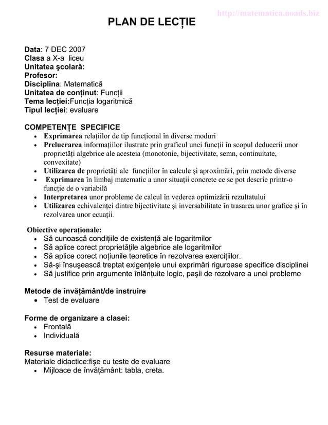 Plan lectie x log | DOC
