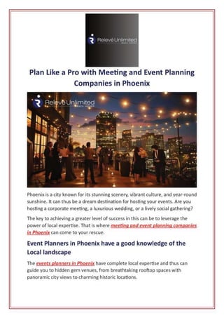 Plan Like a Pro with Meeting and Event Planning Companies in Phoenix | PPT
