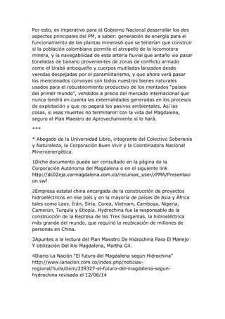 PLAN MAESTRO DEL RÍO MAGDALENA ¿OTRO ESPEJISMO DEL DESARROLLO? | PDF