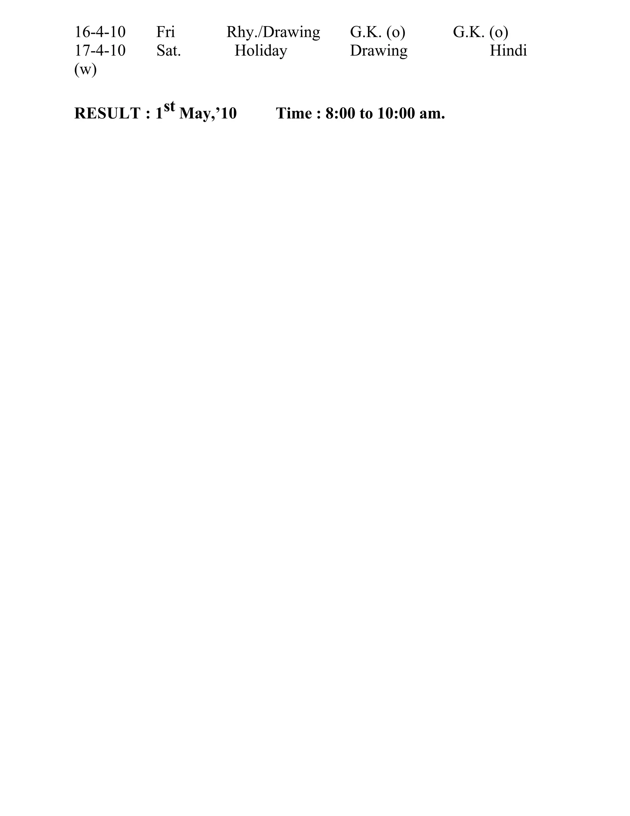 Pre-primary exam time-table | PDF