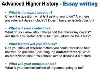 Planning - Advanced Higher History essay | PPT