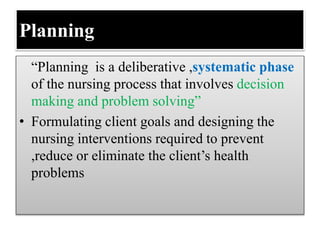 steps of nursing process, Planning | PPTX