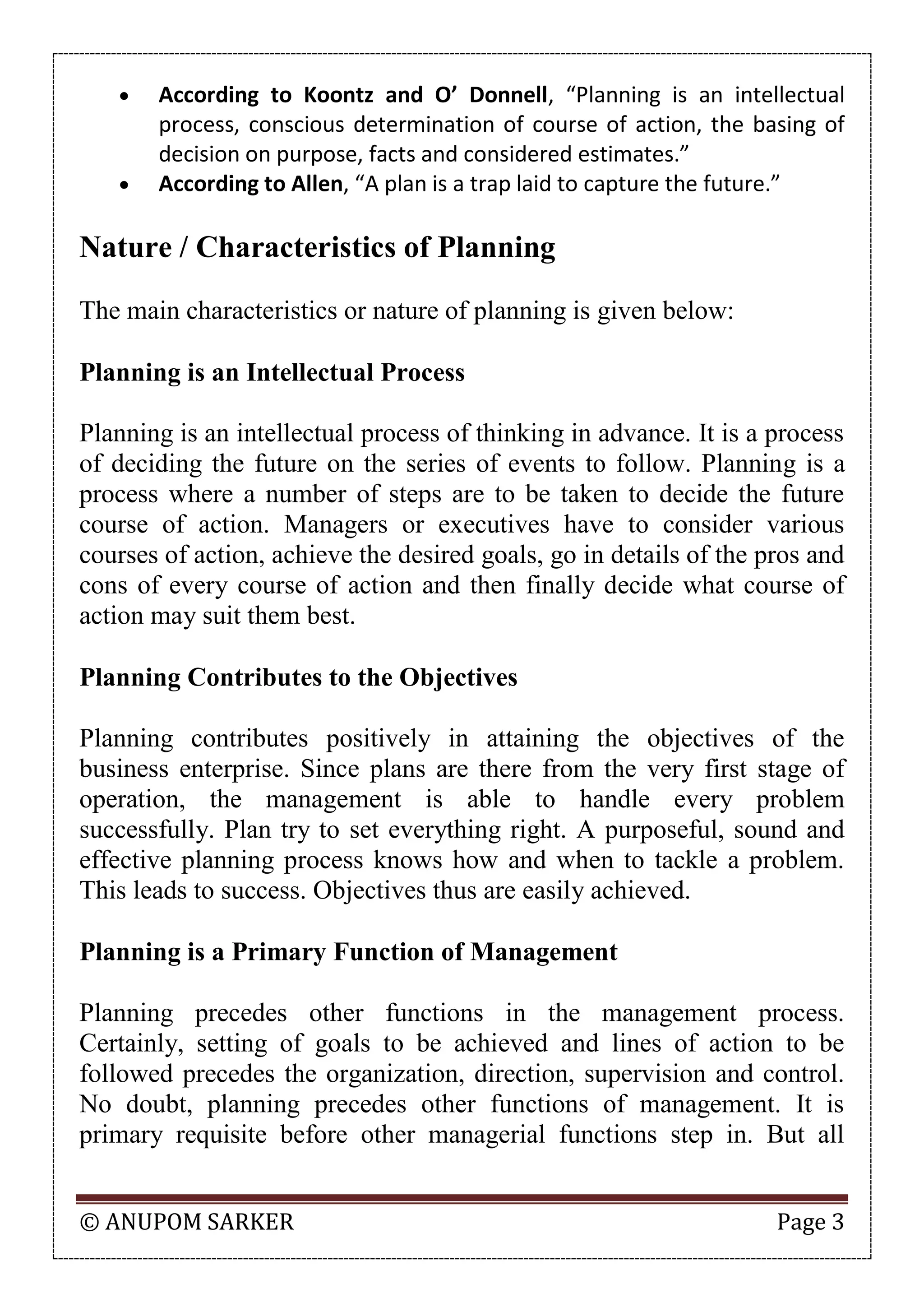 Planning- Function of Management. | PDF