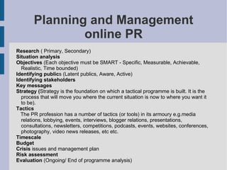 Planning and Management of online PR | ODP | Business | Business and ...