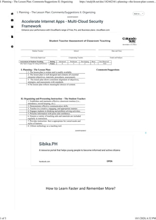 Planning the lesson plan-comments-suggestions | PDF