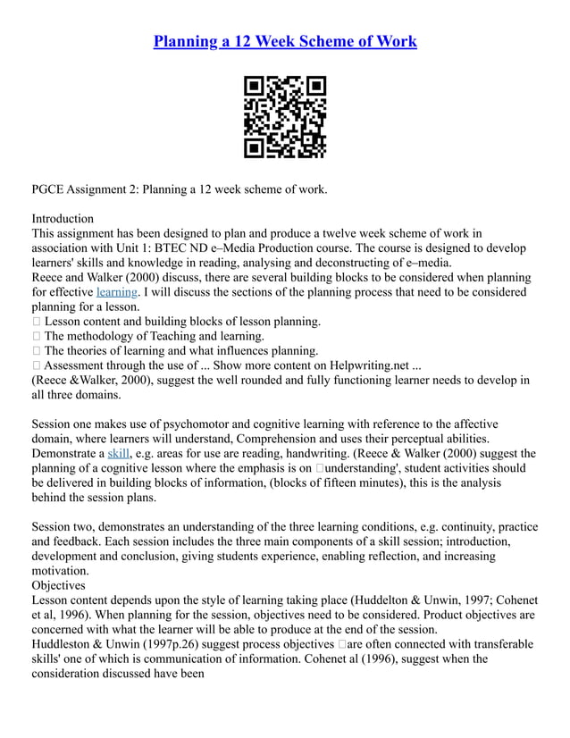 Planning A 12 Week Scheme Of Work | PDF