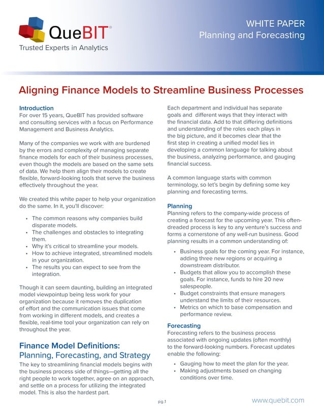 Planning and Forecasting - Aligning Finance Models to Streamline ...