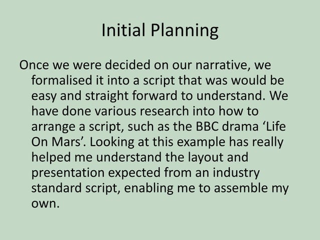 Planning and research script | PPTX | Screenwriting | Content Production