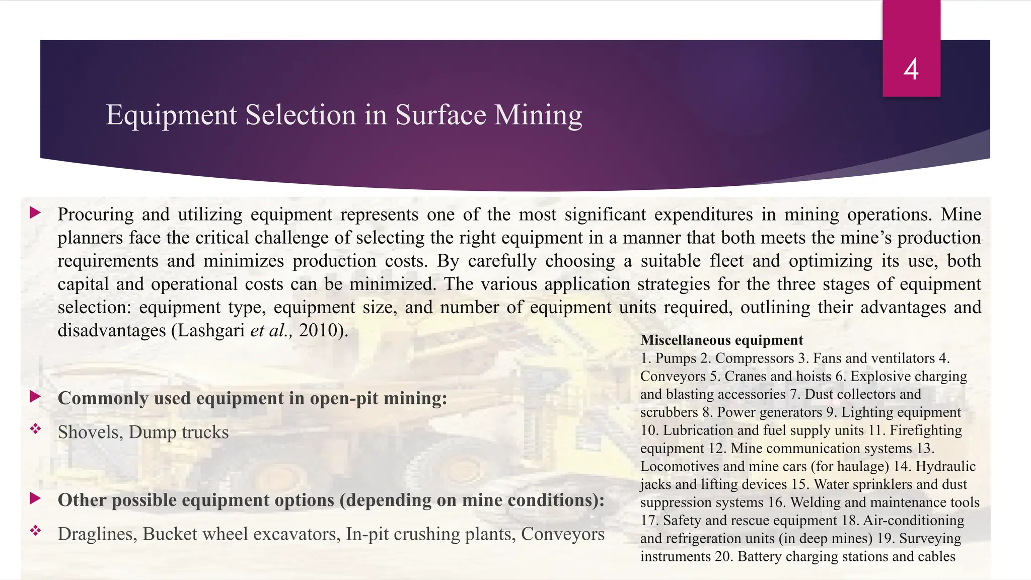 Planning and selection of equipment for different mining conditions. Equipment design for ...