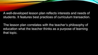 Planning at class level lesson plan | PPT
