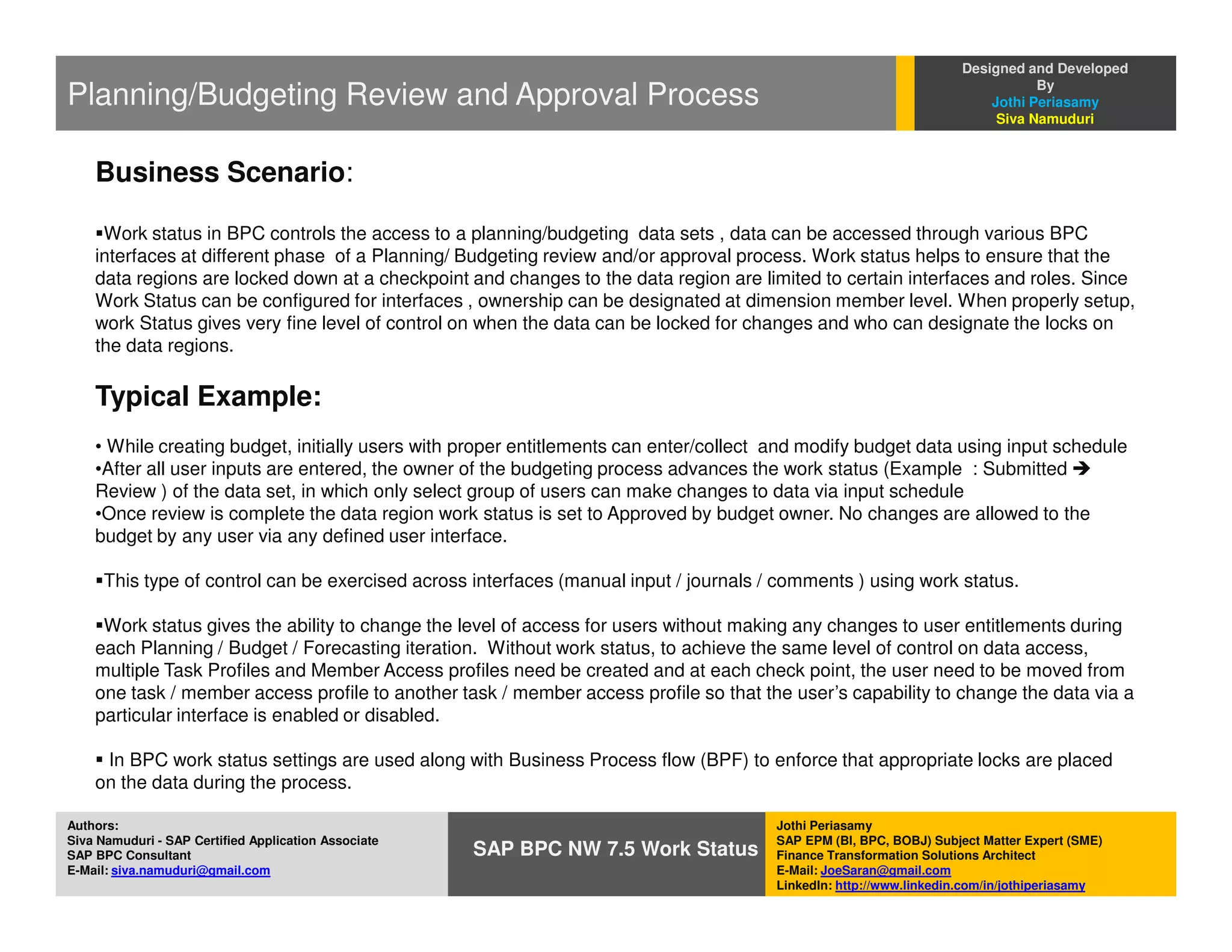 Financial Planning/Budgeting Review and Approval Process in SAP BPC NW ...