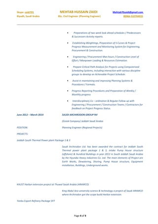 Planning engineer cv (mehtab) | DOC