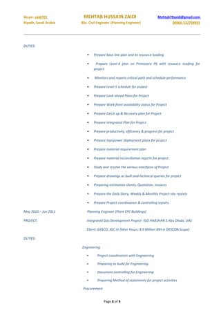 Planning engineer cv (mehtab) | DOC