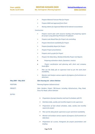 Planning engineer cv (mehtab) | DOC