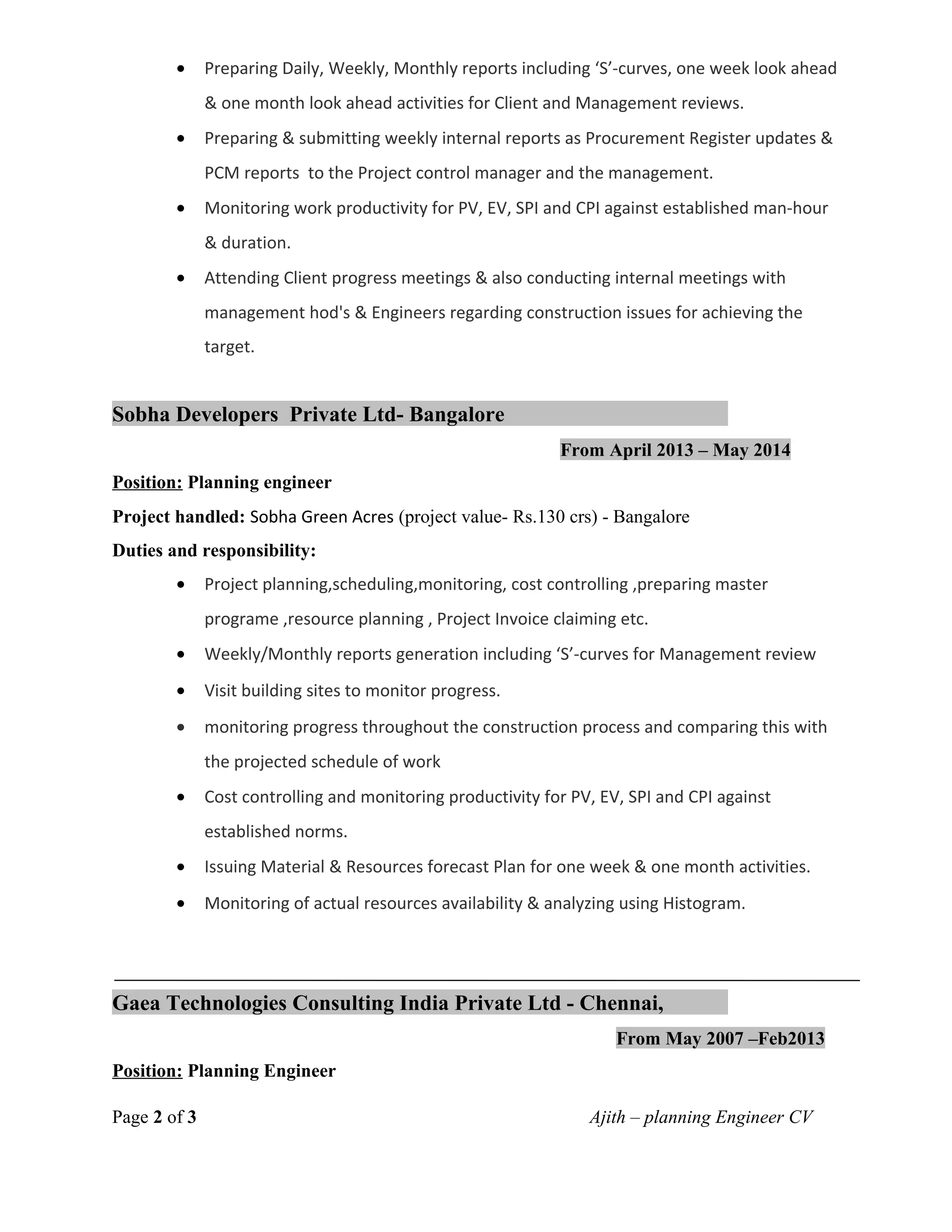 Planning engineer cv with 9 yrs experience(1) | DOC