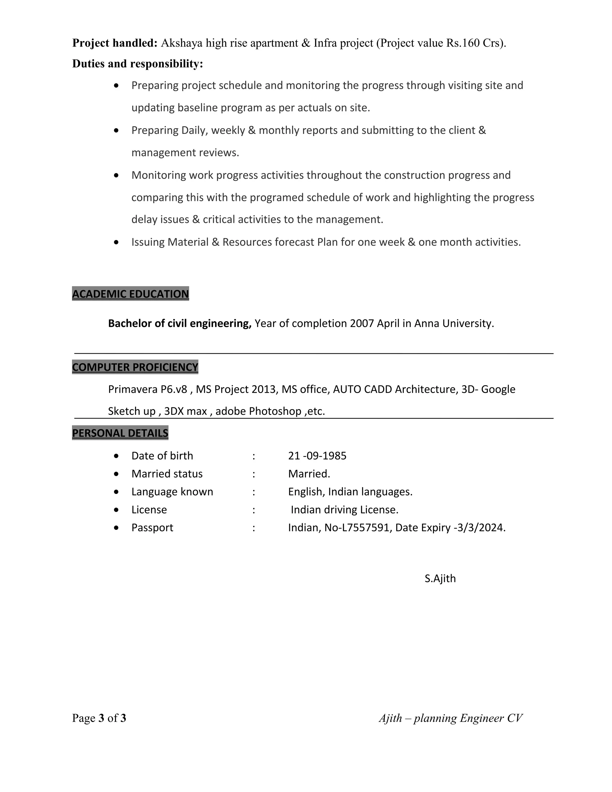 Planning engineer cv with 9 yrs experience(1) | DOC