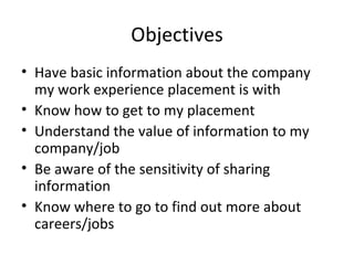 Planning for work experience | PPT | Resume Writing and Advice | Job Search