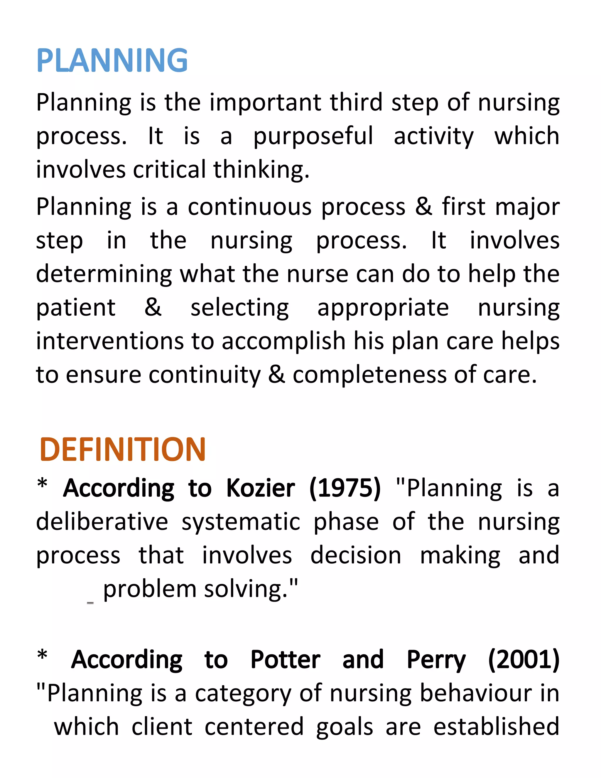 Planning in nursing | PDF