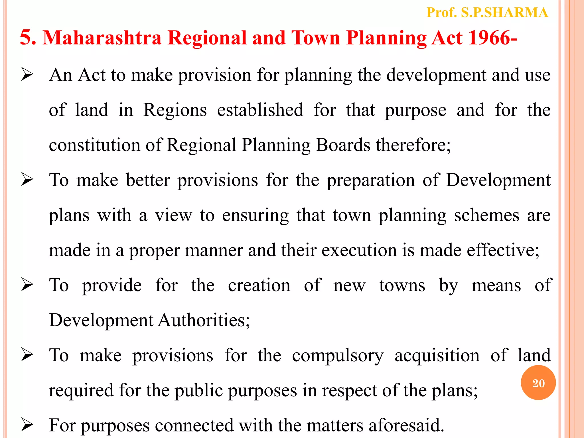Planning Legislation in India (Town Planning) | PDF