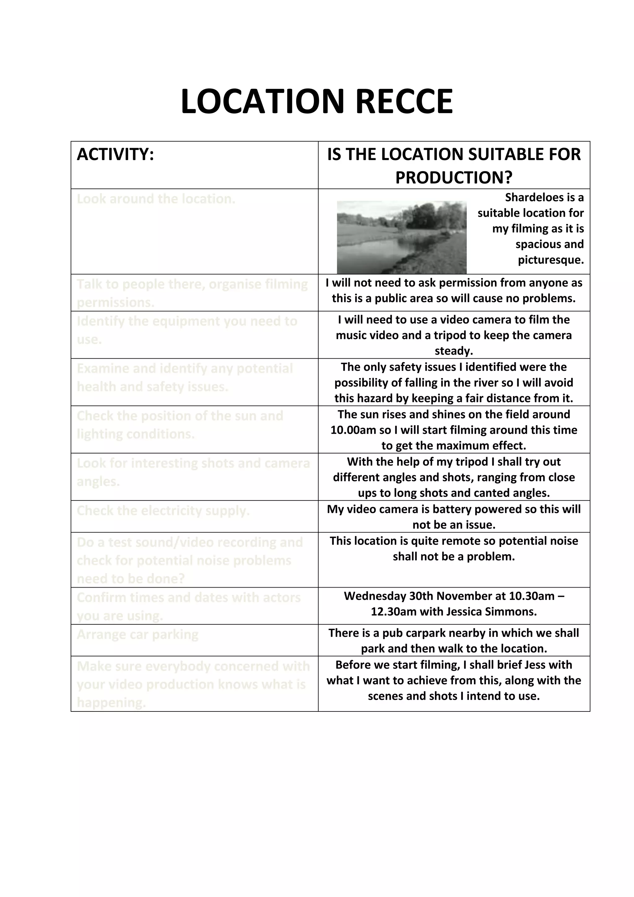 Planning location recce | PDF