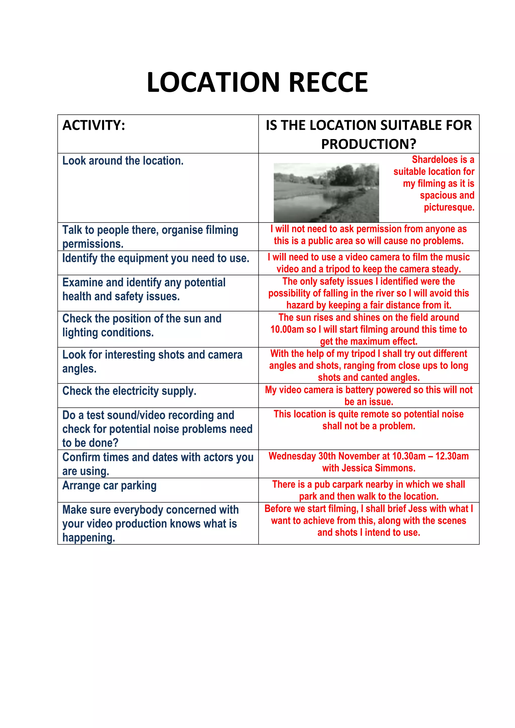 Planning location recce | DOCX