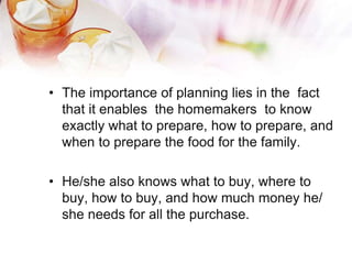 Meal's Planning for the family & relatives | PPTX